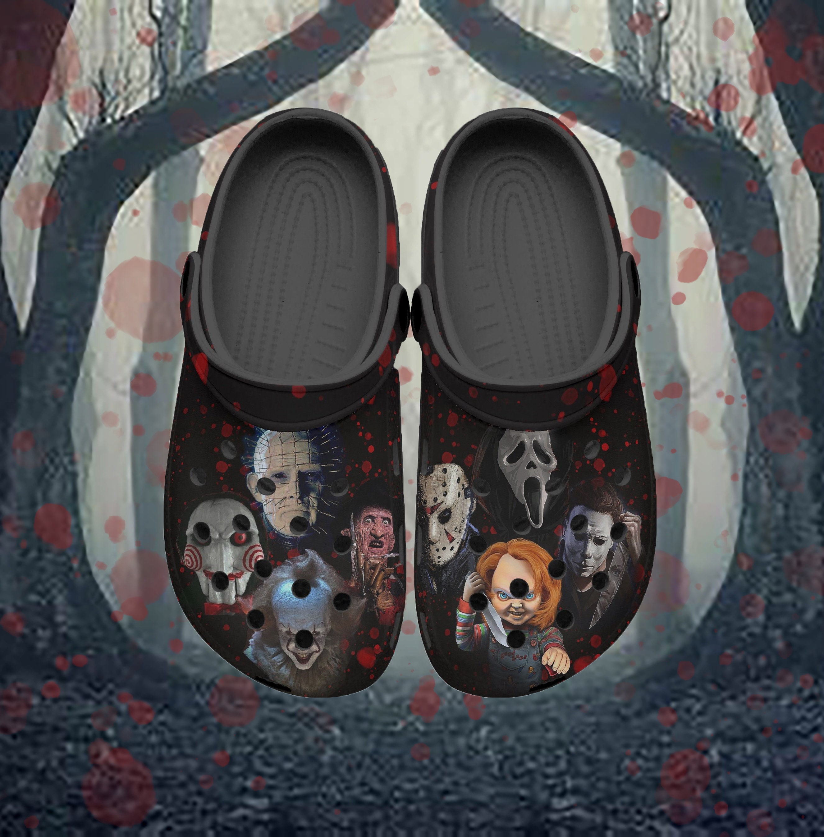 Horror Friends Thriller Movie Blood Splatter Sandals Clogs Slasher Film ...