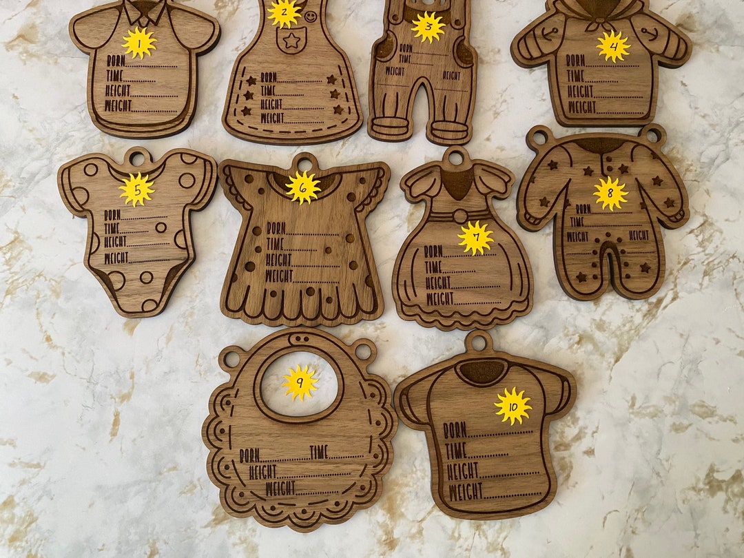 Birth Annoucement Wooden Tag Laser Cut 10 Different Styles to Choose ...