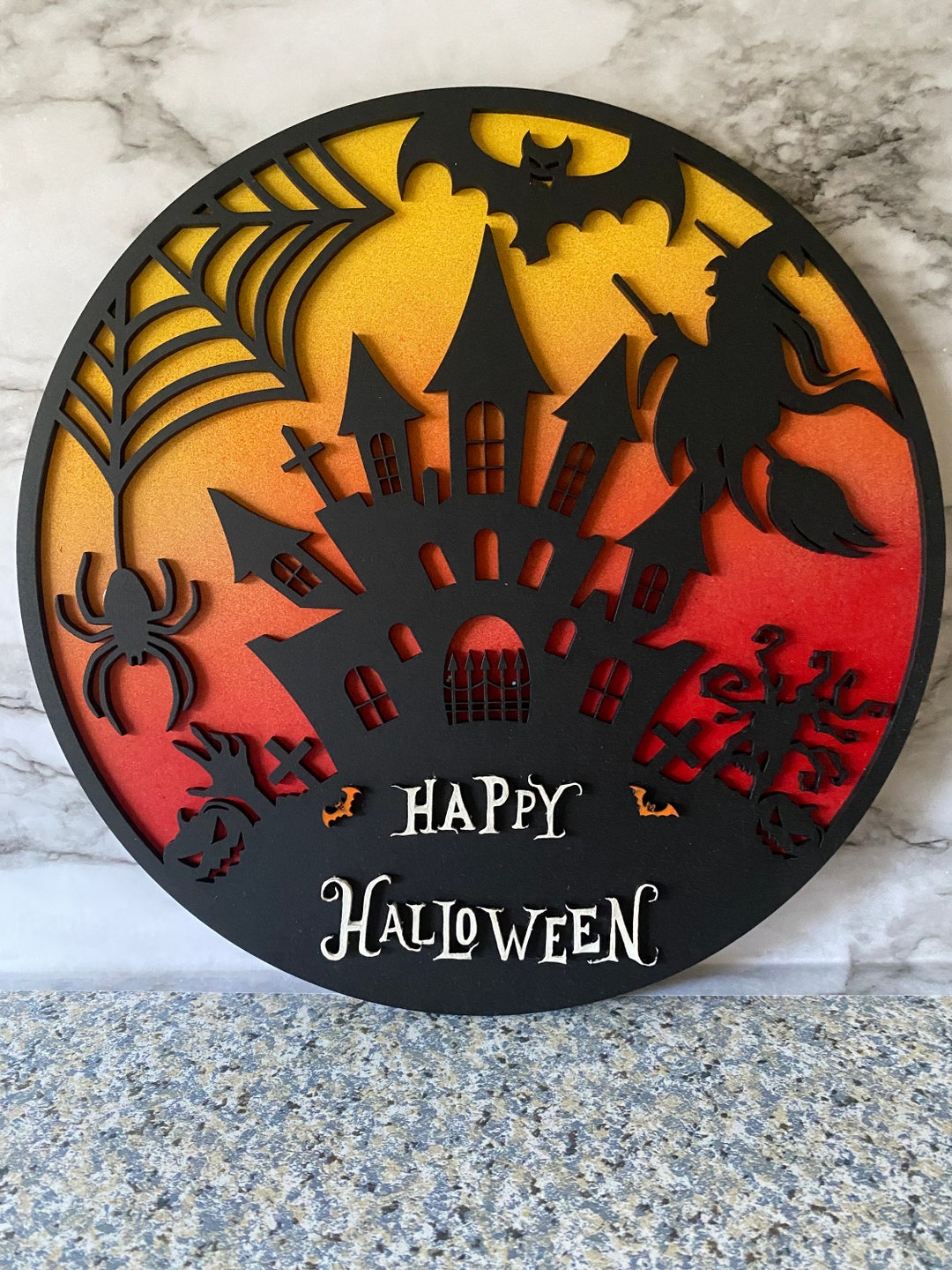 Happy Halloween Spooky Sign L@@KEY, Halloween Decor, Spooky, 3D Wood ...