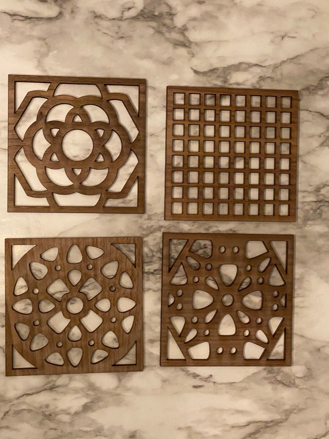 Set of 4 Wooden Modern Design Coasters/laser Cut/ Drink Coasters ...