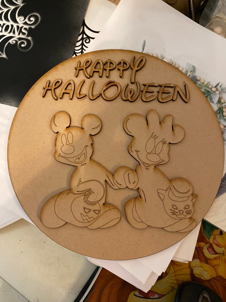Mickey & Minnie Halloween Spooky Ghost Sign L@@KEY, Halloween Decor ...