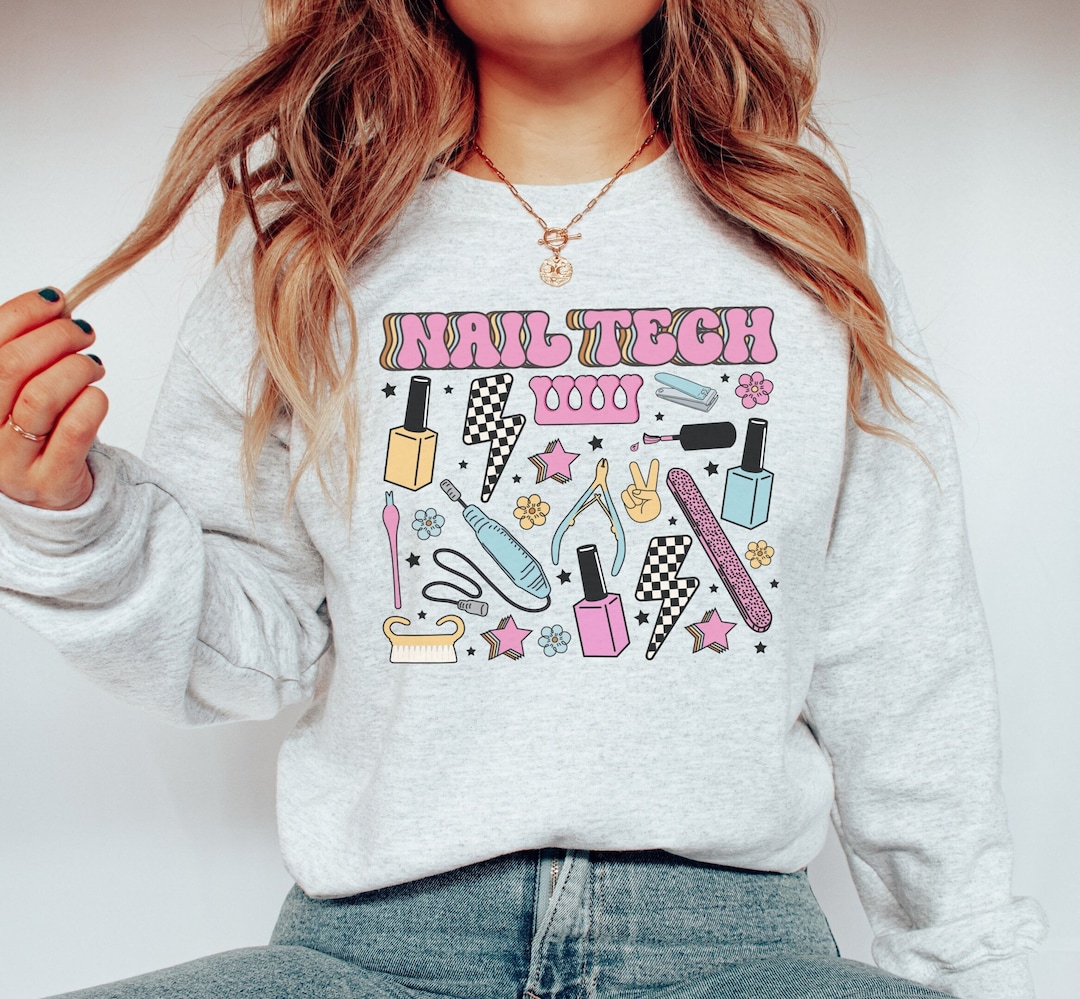Retro Nail Tech Sweatshirt Nail Artist Sweater Nail Technician Gifts ...