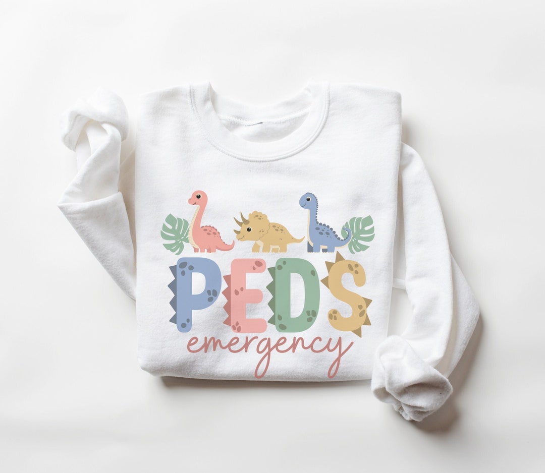 Pediatric Emergency Nurse Sweatshirt PEDS ER Nurse Dinosaur Sweater ...