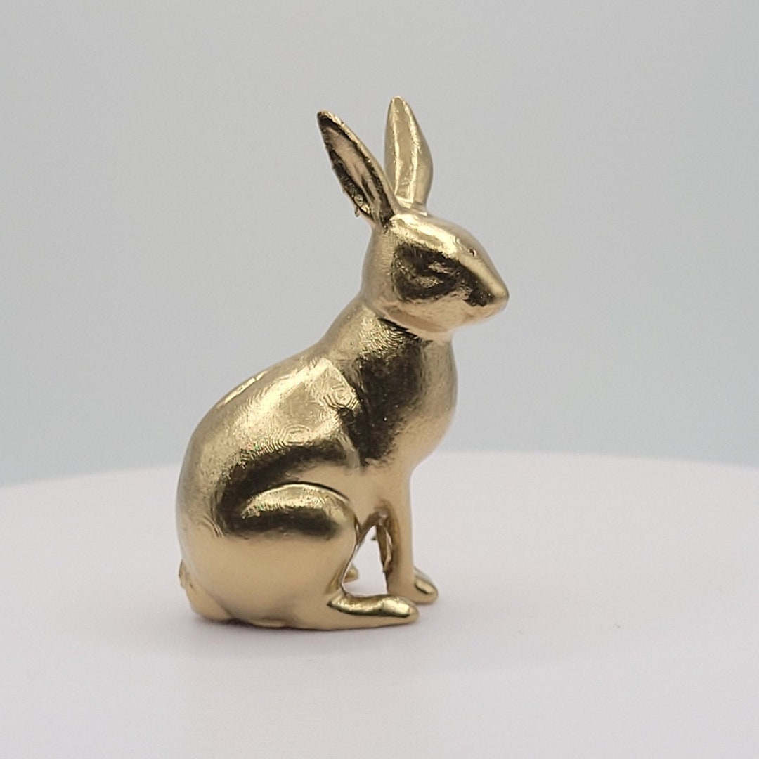 Hare Rabbit Gold 3D Printed Miniature Mini Figure Figurine Gift Desk Cute Meme Animal Collection ...