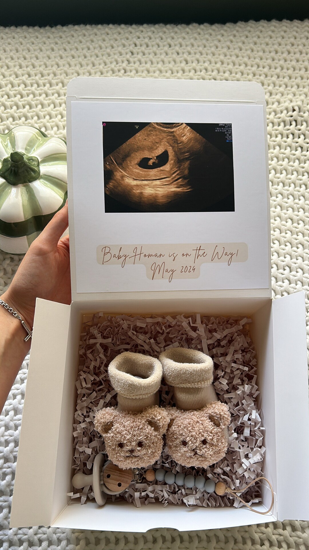 Ultrasound Baby Reveal Box - Teddy Bear Baby Socks - Neutral Pregnancy ...