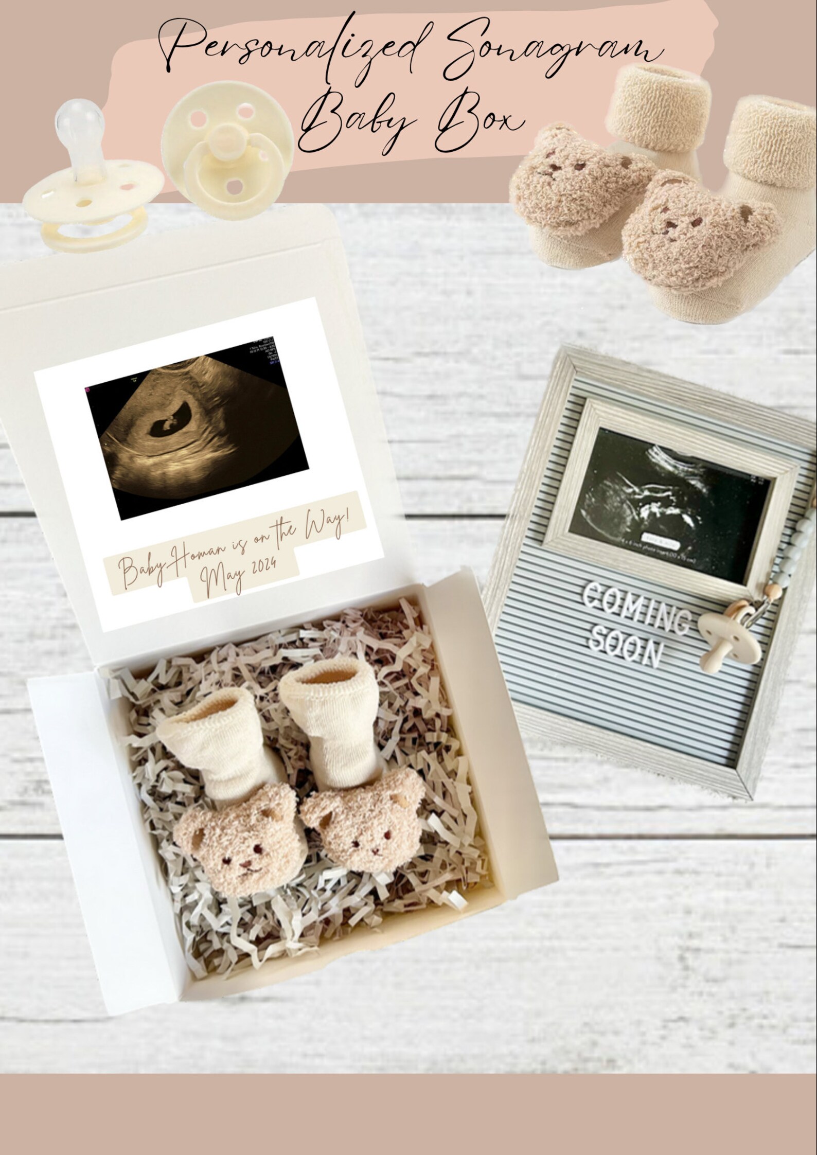 Ultrasound Baby Reveal Box Teddy Bear Baby Socks Neutral - Etsy