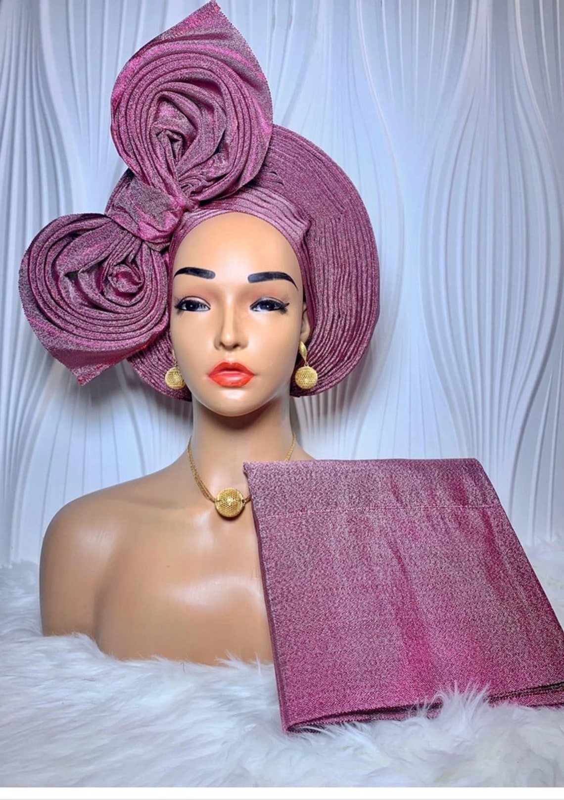 Side Bow Purple Aso Oke Auto Gele With Iborun - Etsy