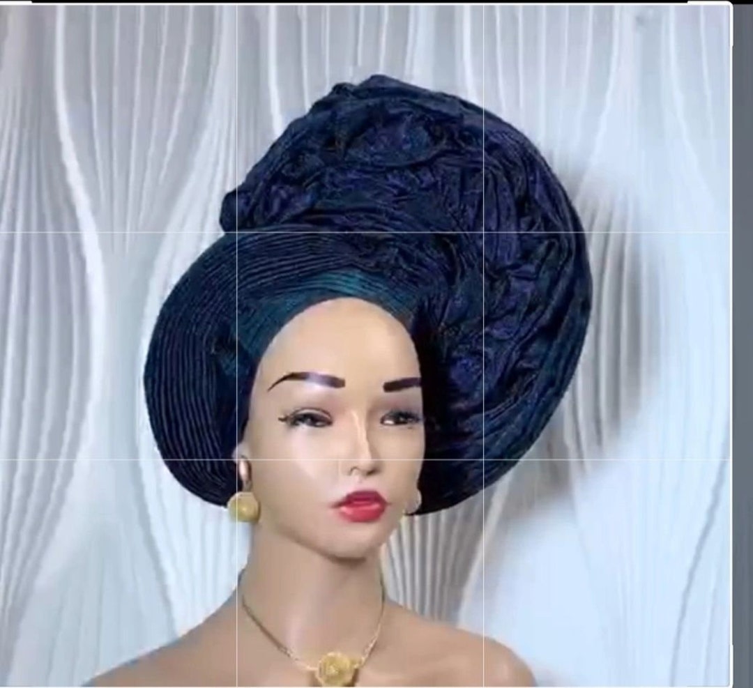 Blue Aso Oke Auto Gele With Iborun - Etsy