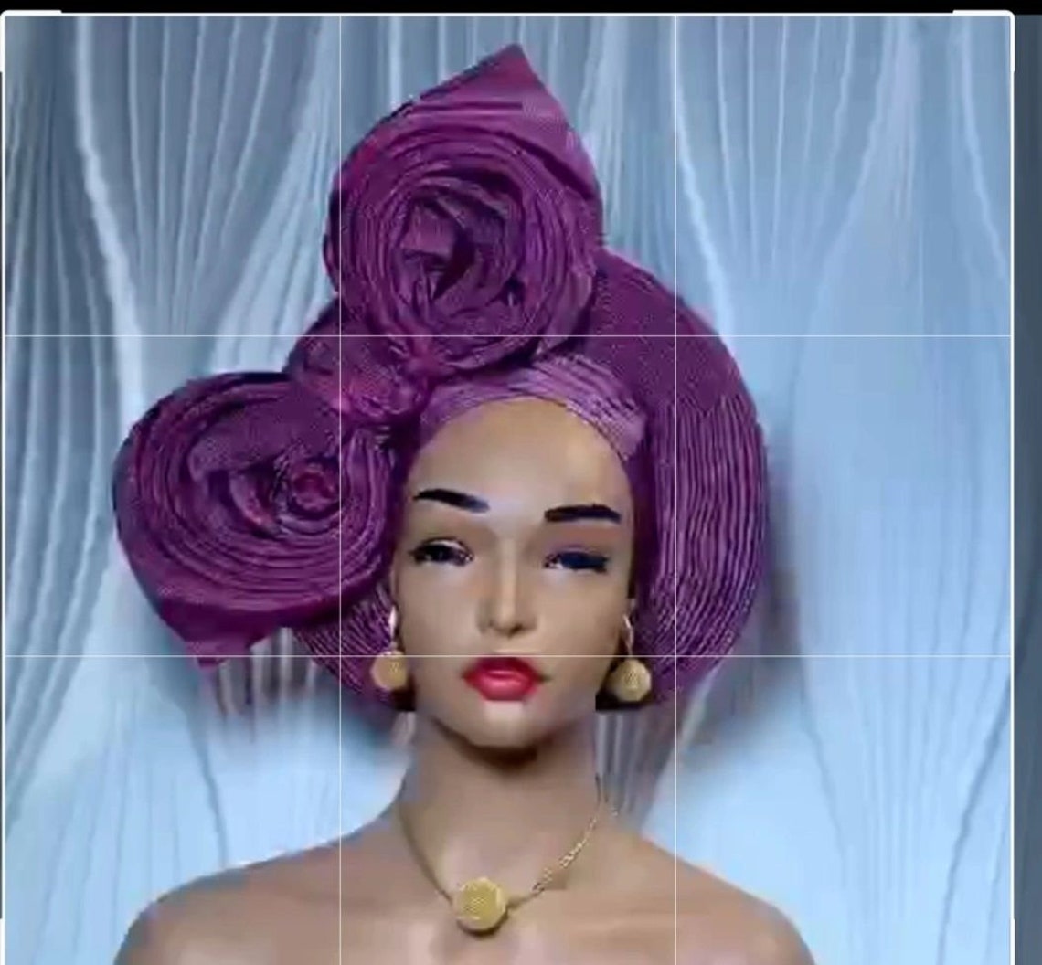 Side Bow Purple Aso Oke Auto Gele With Iborun - Etsy