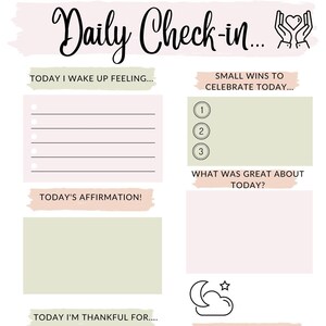 Daily Check-in Journal Page - Printable PDF - Positivity & Gratitude ...