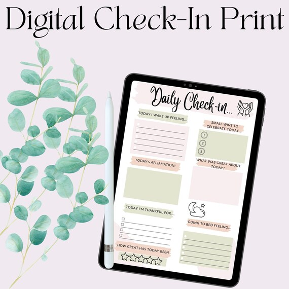 Daily Check-in Journal Page Printable PDF Positivity & | Etsy
