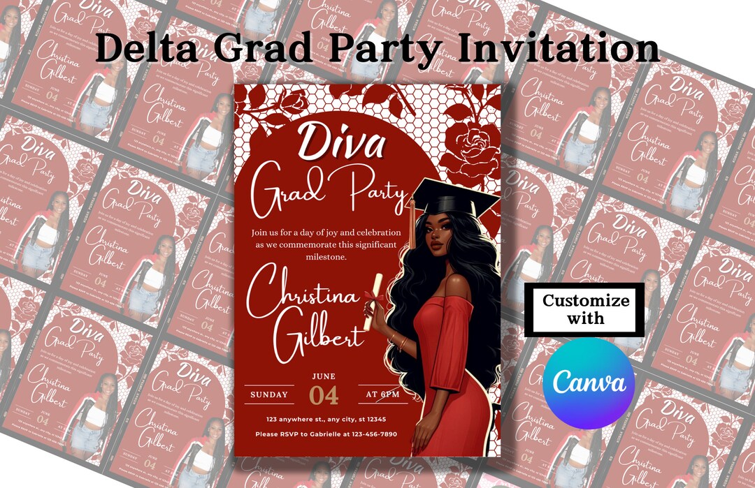 Delta Diva Graduation Party Invitation, DST Grad Party, Delta Sigma ...