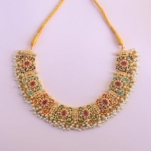 Gold Finish Navratan and Pearl Bridal Set - Etsy