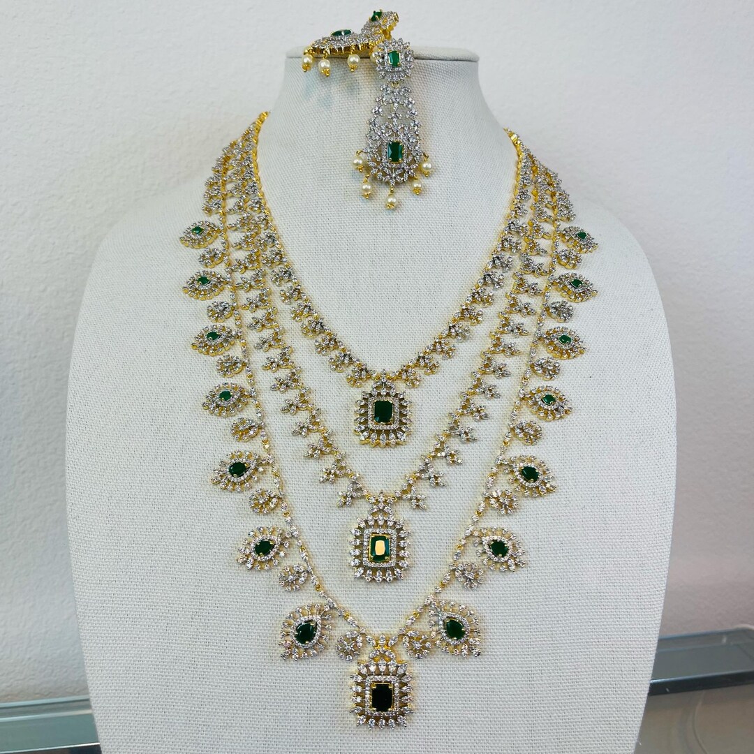 Sabyasachi Inspired South Indian Style Gold Finish 3 Layer Long Bridal ...