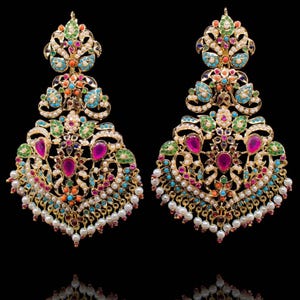 Gold Finish Navratan and Pearl Bridal Set (includes Choker Necklace ...