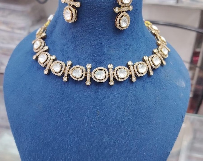 Sabyasachi Inspired Mangatrai Gold Tone Finish Uncut Polki Moissanite ...