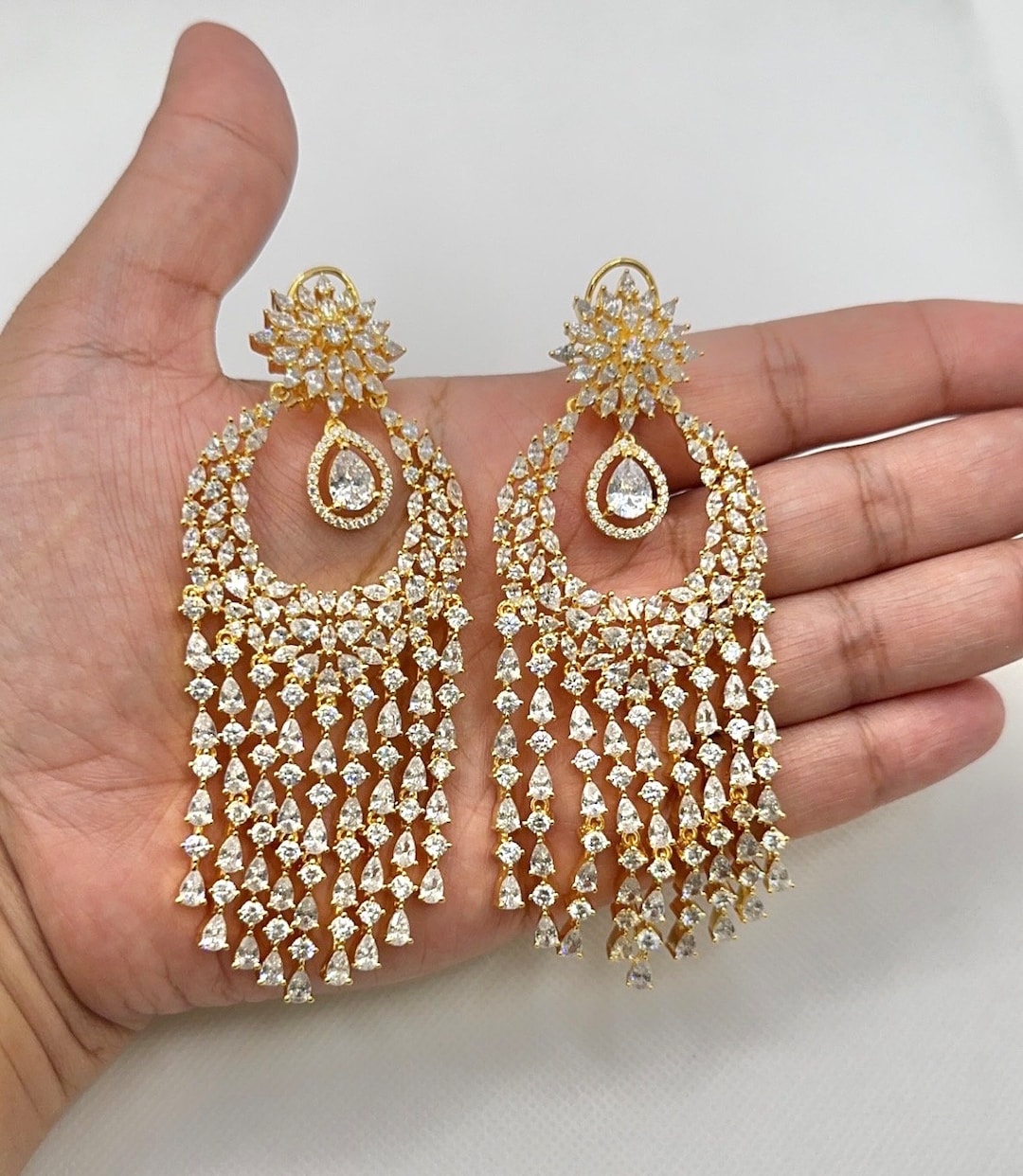Gold Finish American Diamond Bali Earrings With White Zircon Stones - Etsy