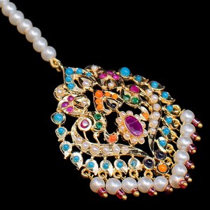 Gold Finish Navratan and Pearl Bridal Set (includes Choker Necklace ...