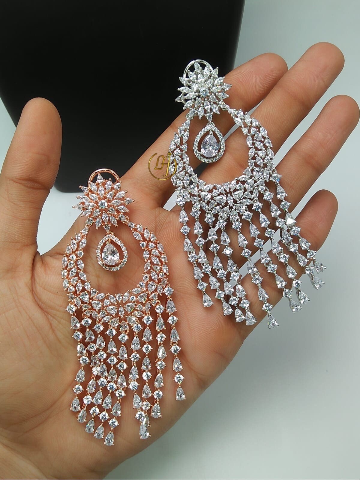 Silver Finish American Diamond Bali Earrings With White Zircon Stones ...