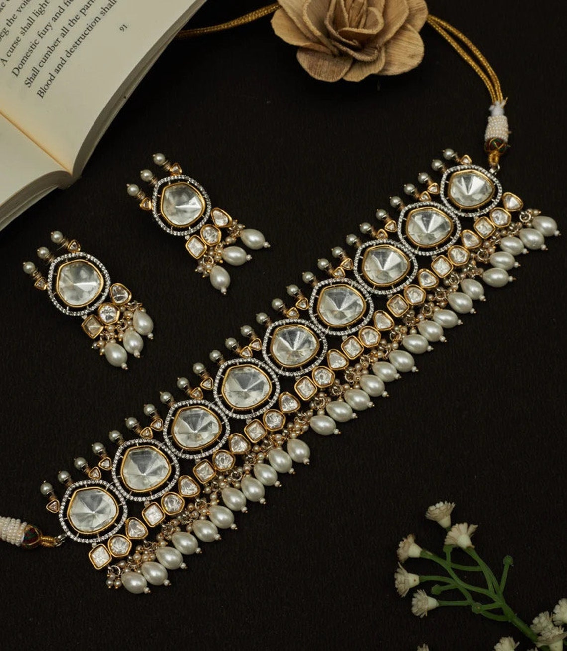 Sabyasachi Inspired Victorian Mangatrai Finish Gold Tone Uncut Polki ...
