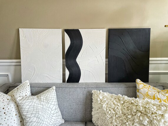 WAVY TRIO Extra Large Textured Plaster Wall Art | Etsy