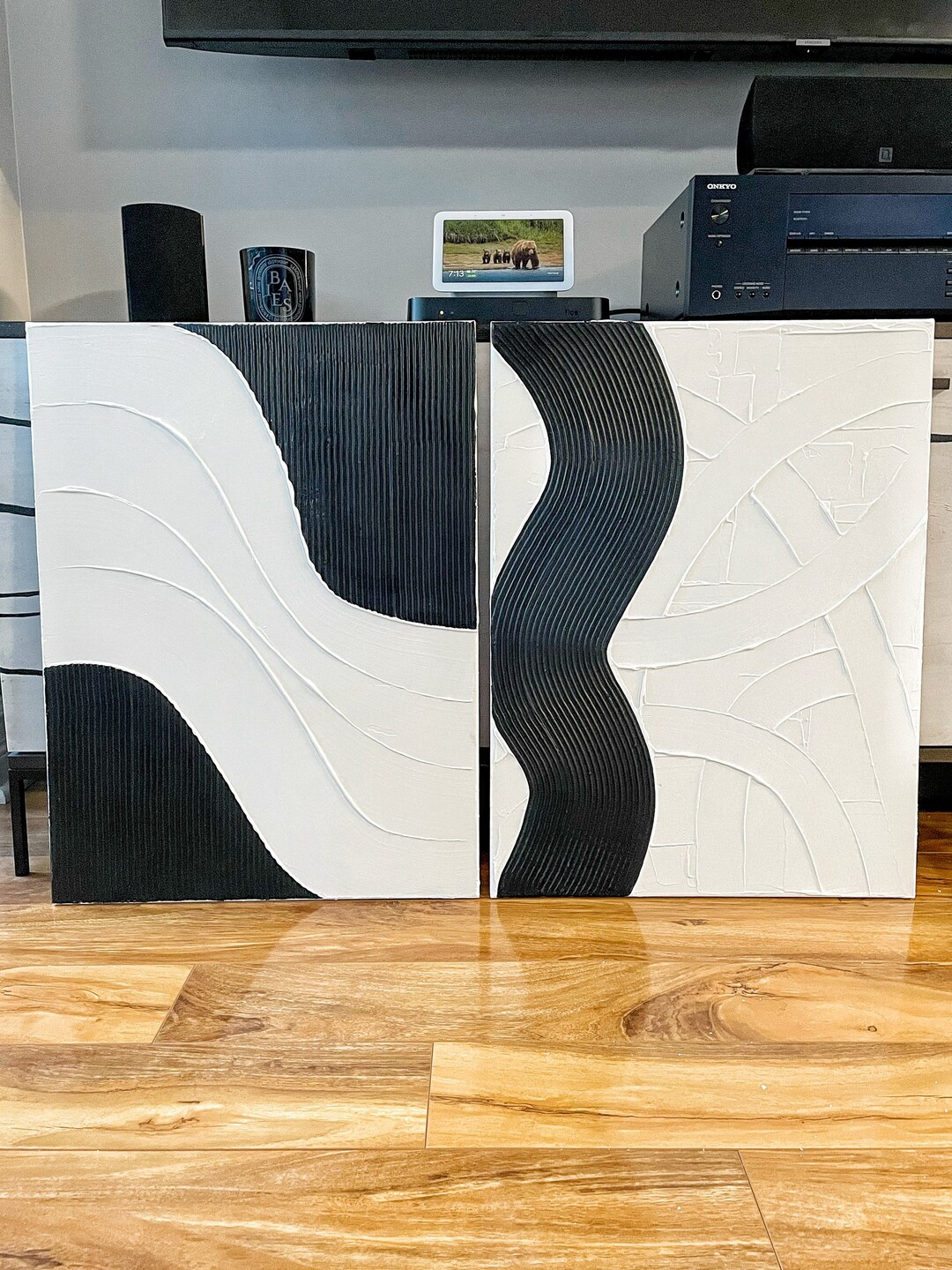 WAVY DUO Extra Large Textured Plaster Wall Art Minimalist Art White ...