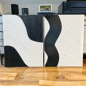 WAVY DUO Extra Large Textured Plaster Wall Art Minimalist Art White ...
