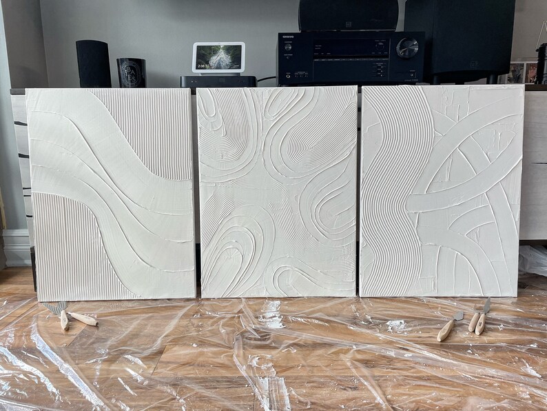 WAVY TRIO Extra Large Textured Plaster Wall Art - Etsy