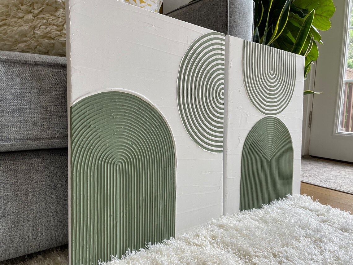 HALF MOON Duo 16x20 Large Textured Plaster Wall Art | Etsy