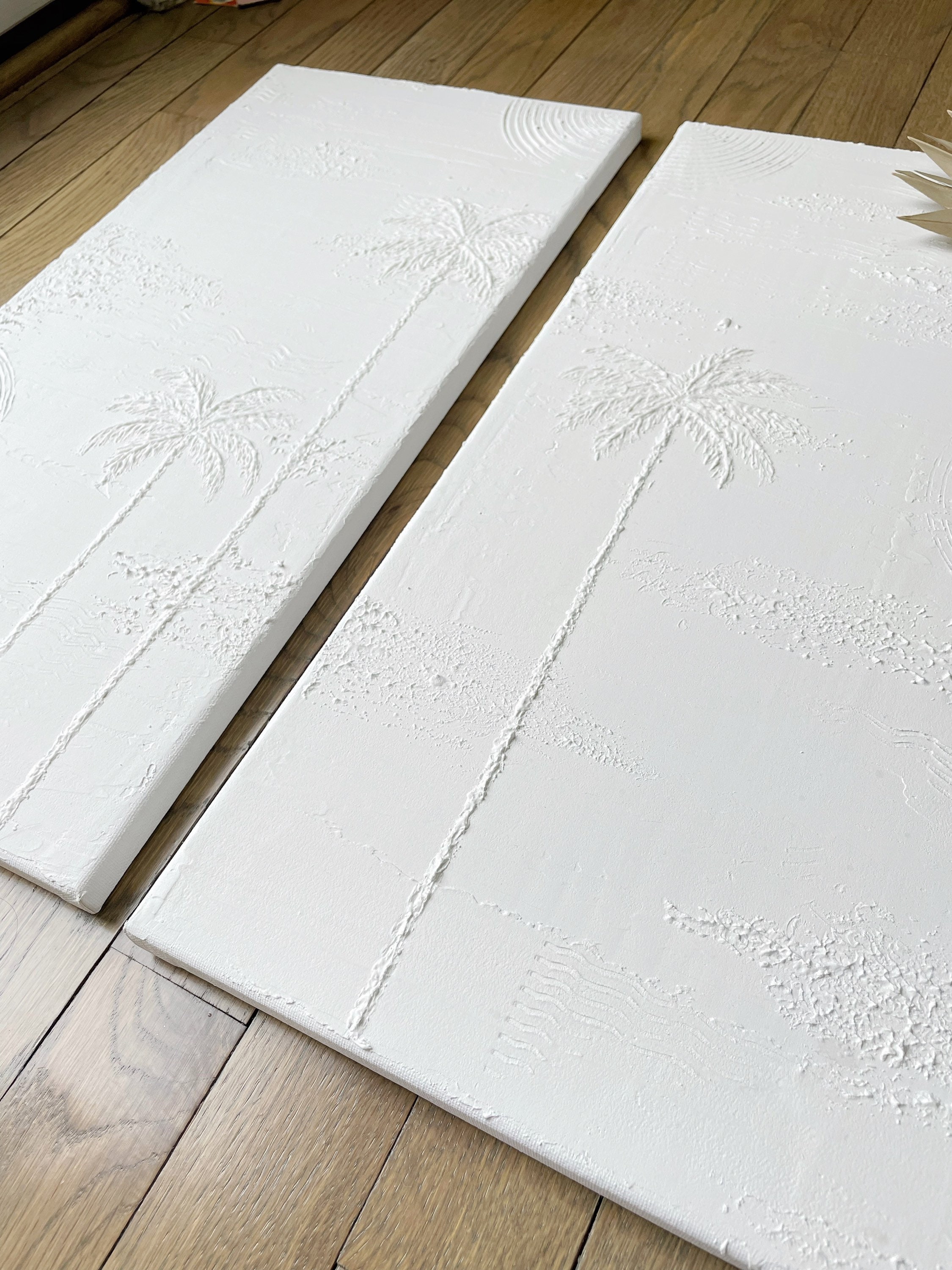 PALMS | Set of 2 | Textured Plaster Wall Art | Minimalist Art | White ...