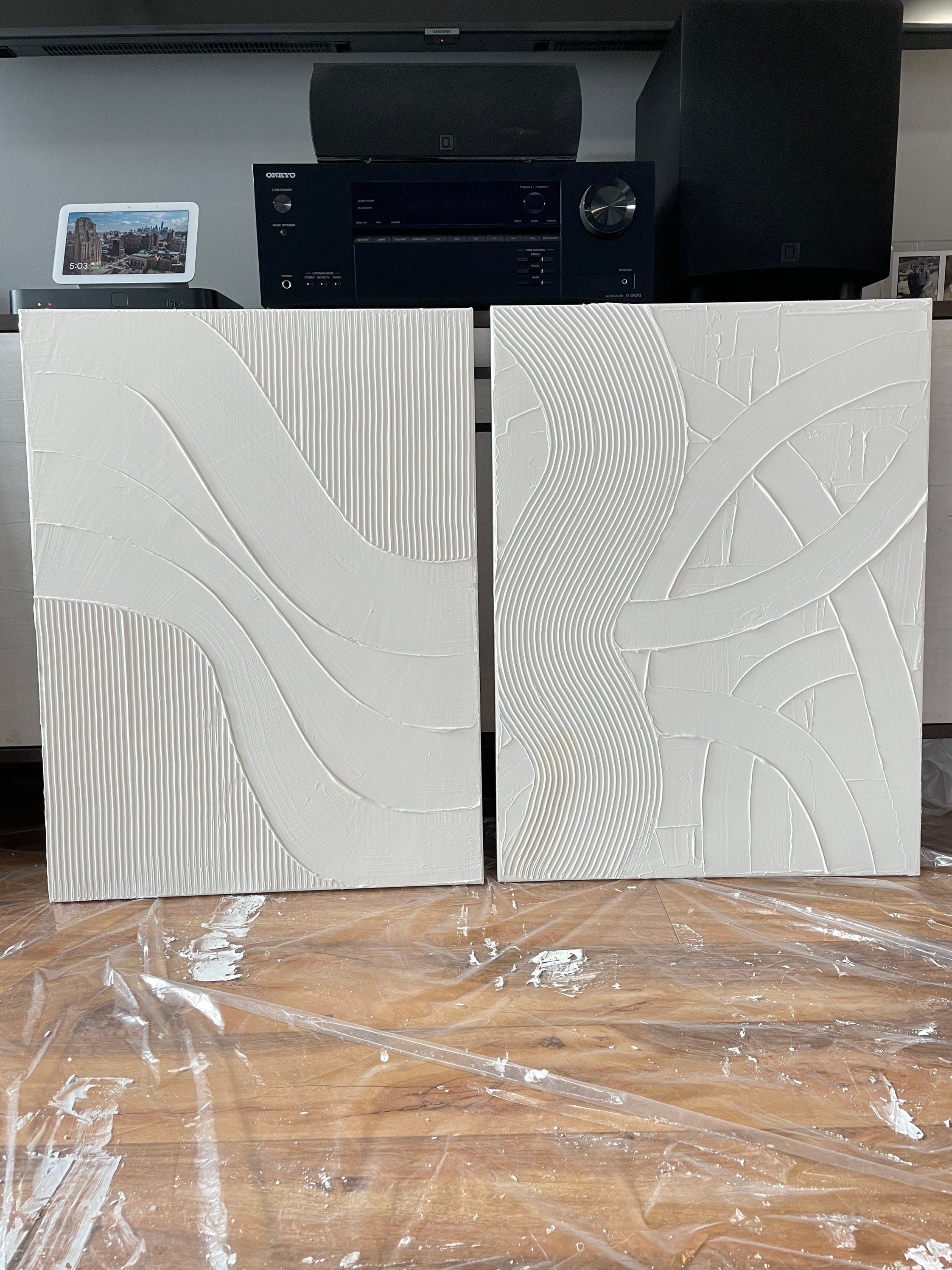 WAVY DUO Xx-large Textured Plaster Wall Art Minimalist - Etsy