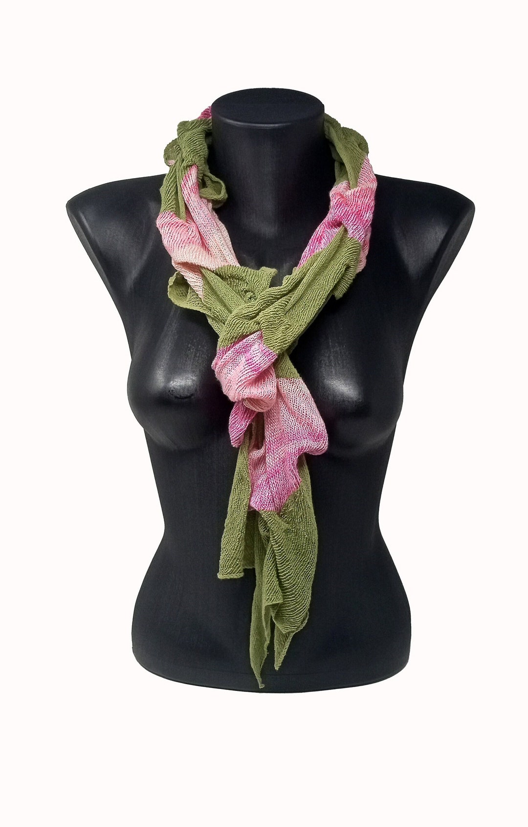 100% Cotton Grass Green & Shades of Pink Stripe Scarf, Unisex Scarf ...