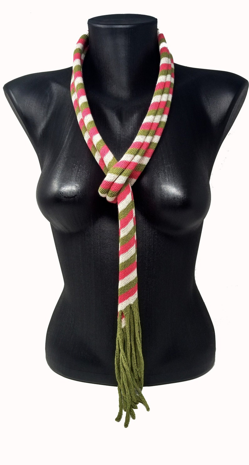 100% Cotton Grass Green, Cranberry Pink & White Stripe Unisex Skinny ...