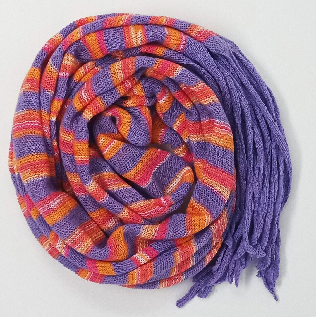 100% Cotton Purple & Multi Color Stripe Unisex Scarf, BOHO Scarf ...
