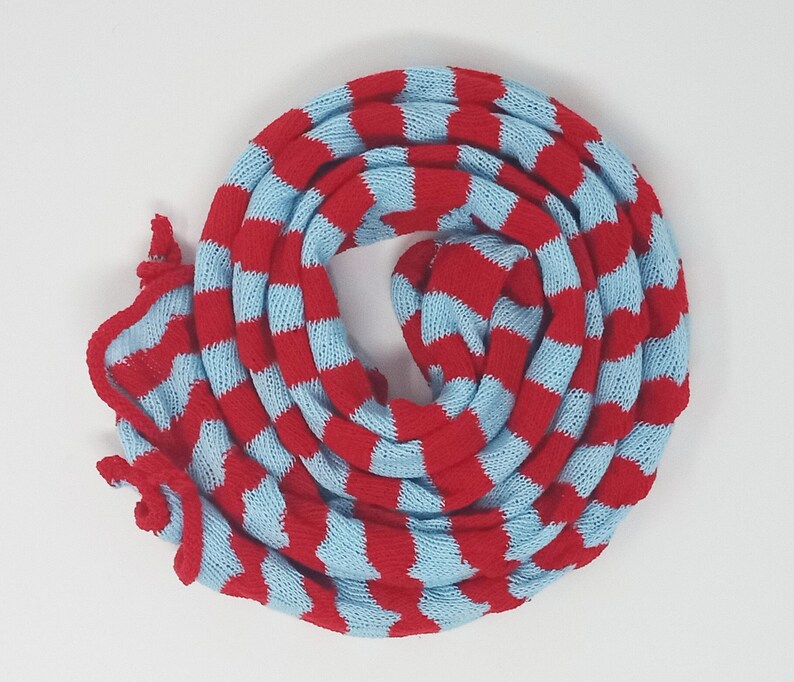 Cotton Blend Light Blue & Red Stripe Unisex Skinny Scarf, Choker Scarf ...