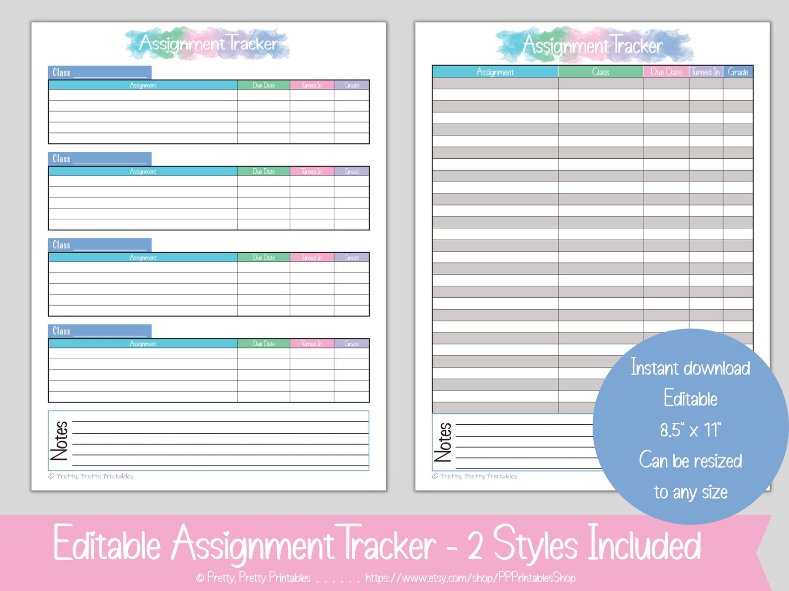 School Assignment Tracker - Printable & Editable - College Assignment ...