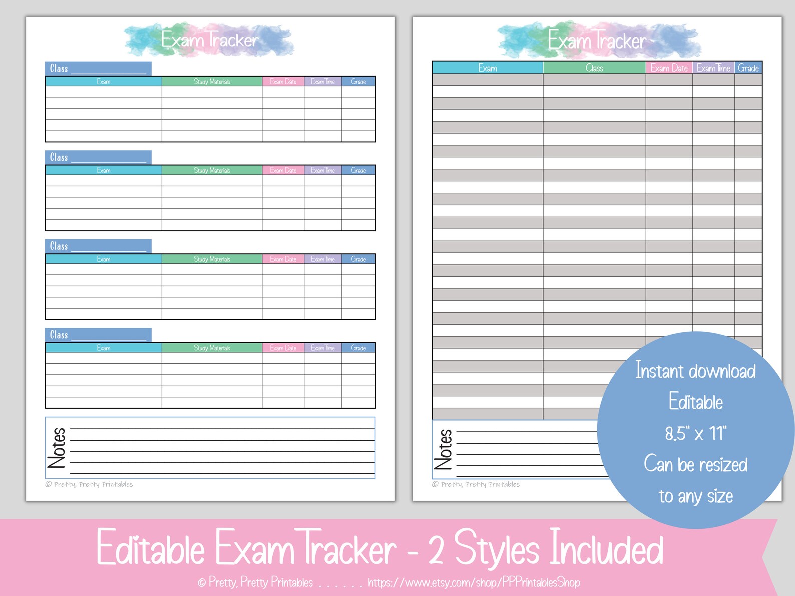 School Exam Tracker - Printable & Editable - College Exam Tracker ...