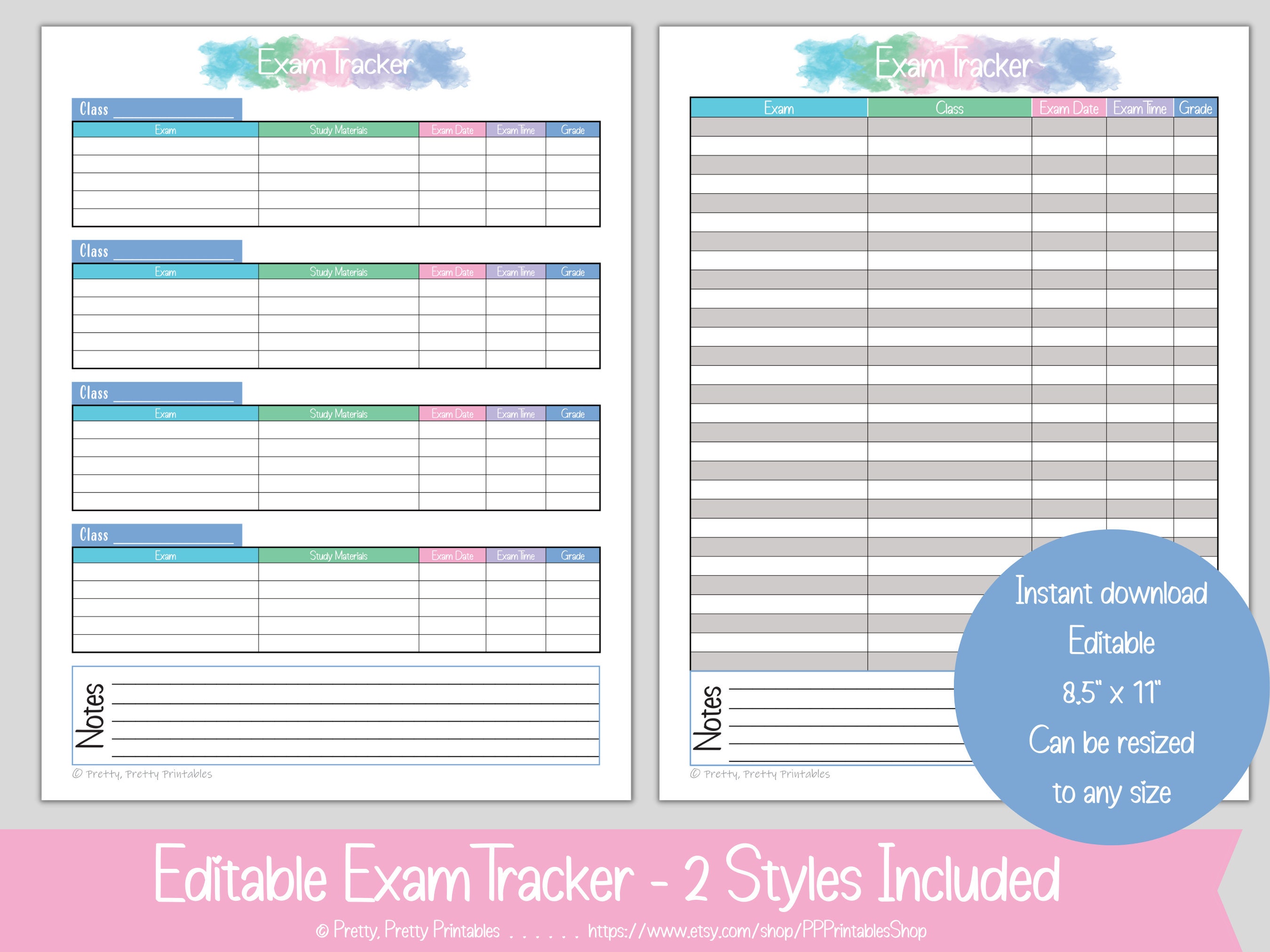School Exam Tracker - Printable & Editable - College Exam Tracker ...