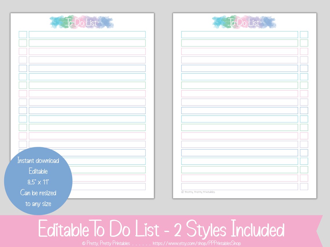 To Do List Printable & Editable Watercolor Banner 2 Styles Instant ...