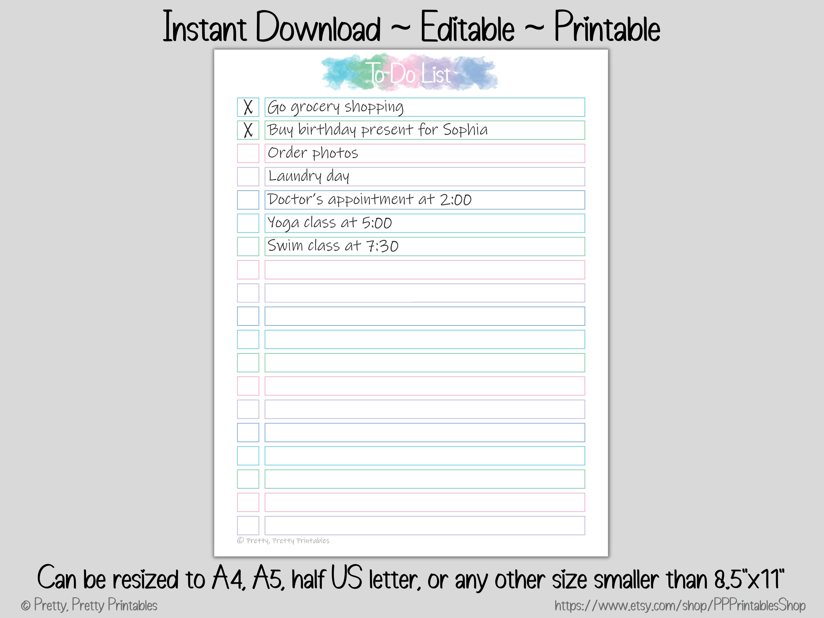 To Do List Printable & Editable Watercolor Banner 2 Styles Instant ...