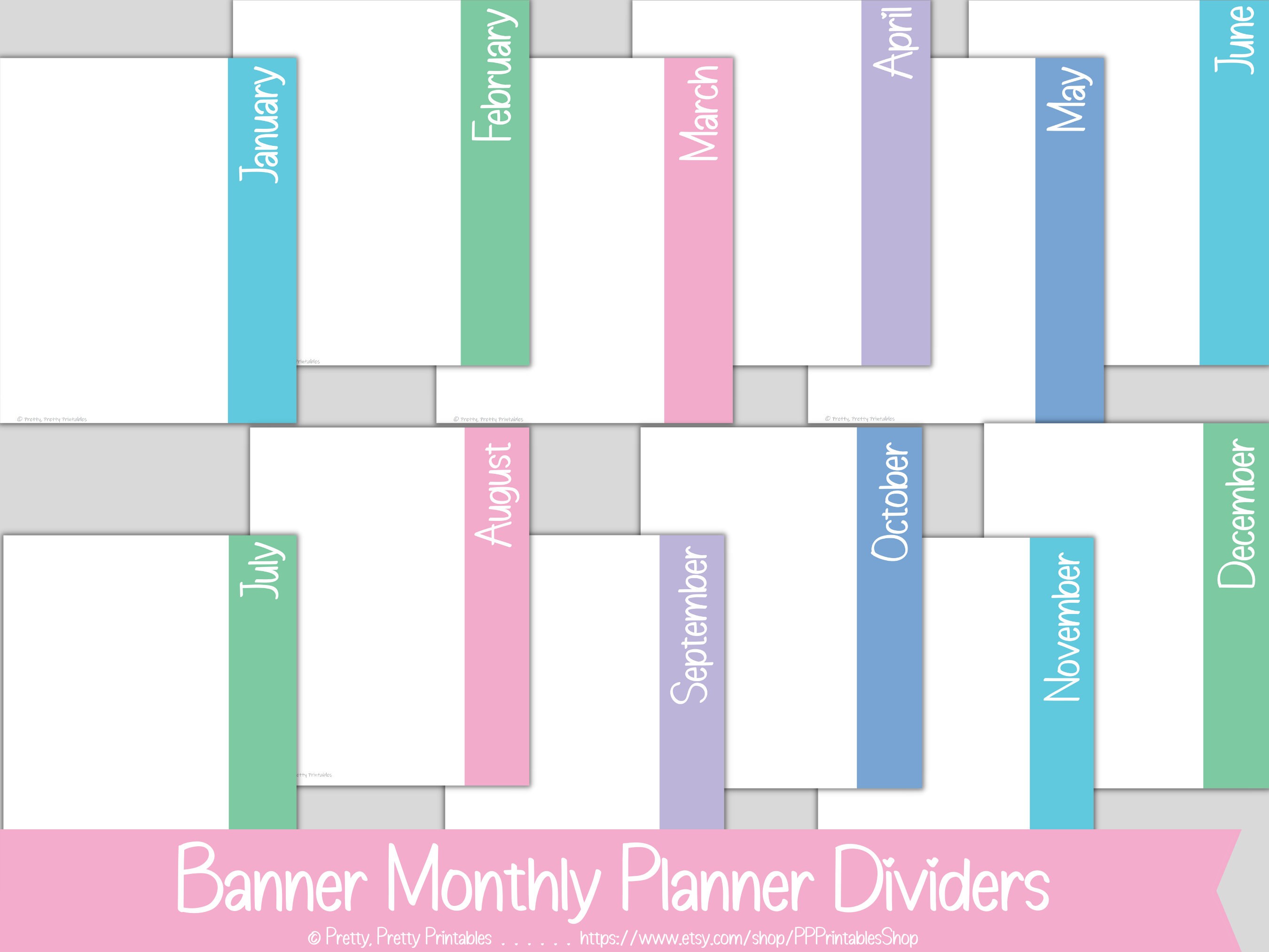 Monthly Planner Dividers - Printable - Striped Banner - Watercolor ...