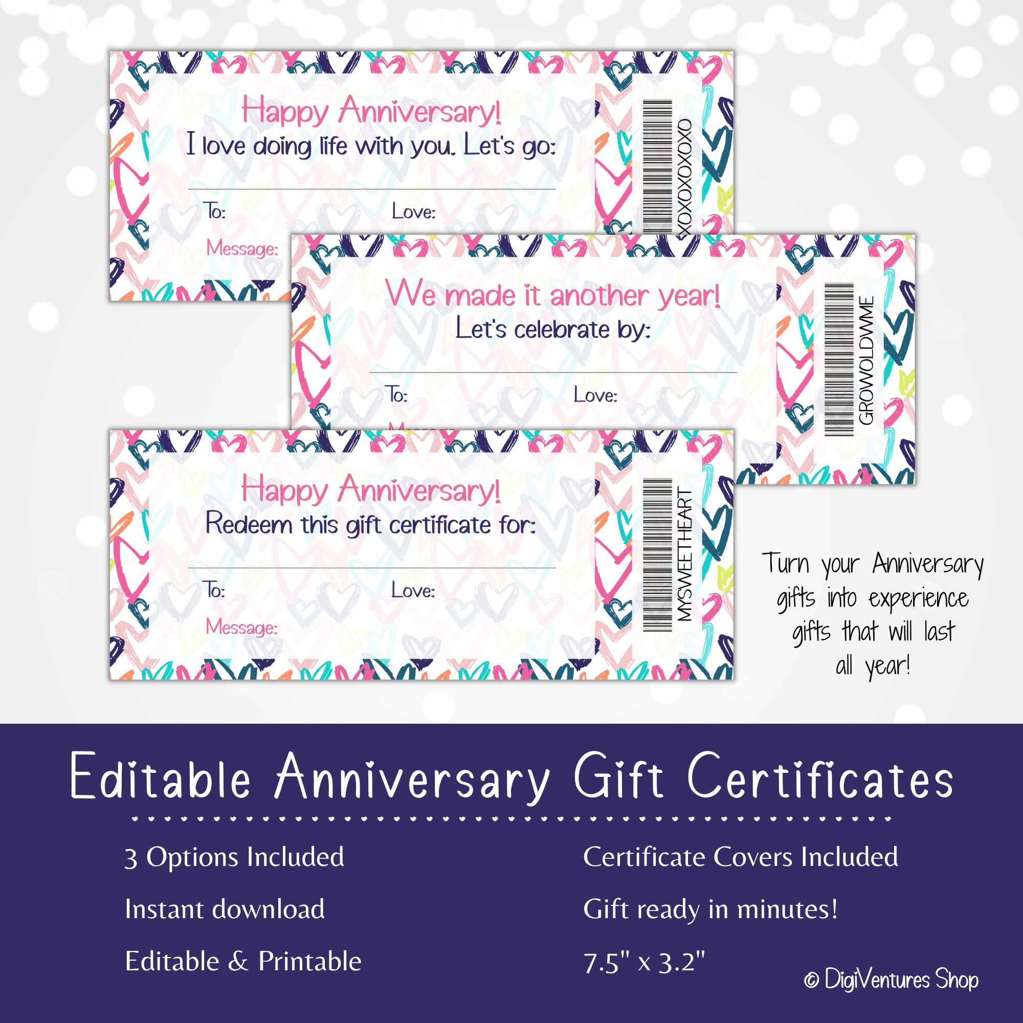 Anniversary Gift Certificate Template | Graffiti Heart | Printable ...