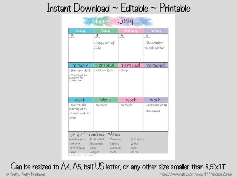 Undated Weekly Planner Pages - Editable & Printable - 2 Styles ...