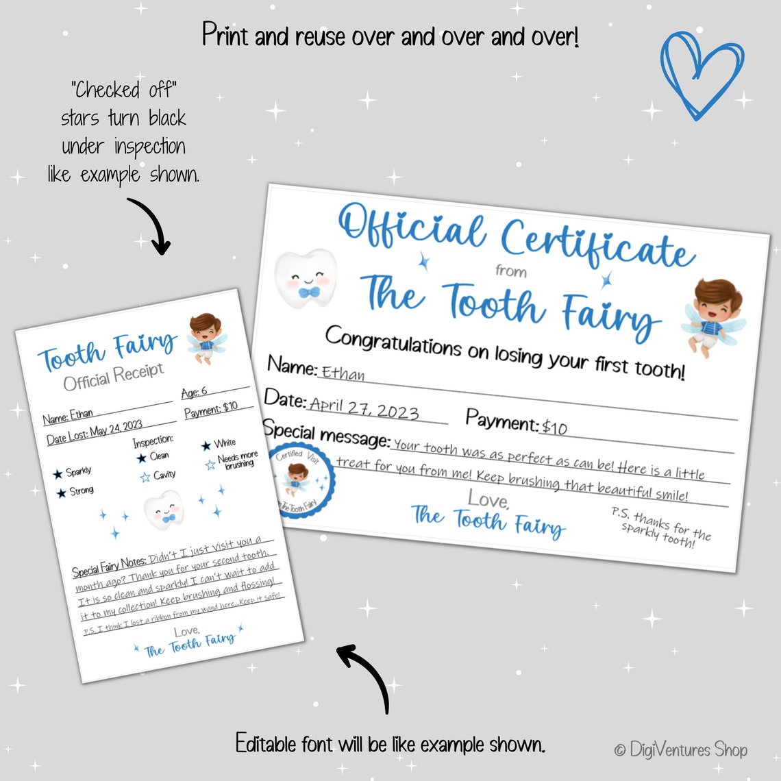 Tooth Fairy Certificate & Receipt | Boy Fairy | First Visit From Tooth ...