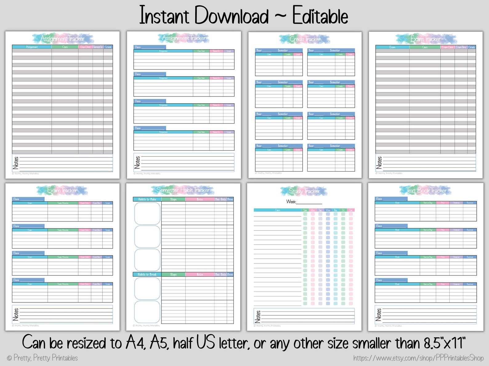 Undated Student Planner Pack - Printable & Editable - Annual-monthly ...