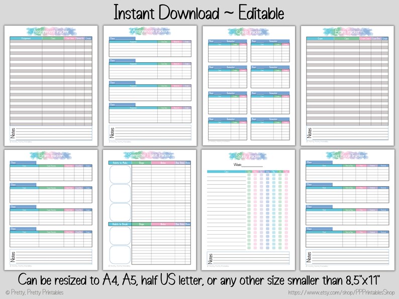 Undated Student Planner Pack - Printable & Editable - Annual-monthly ...