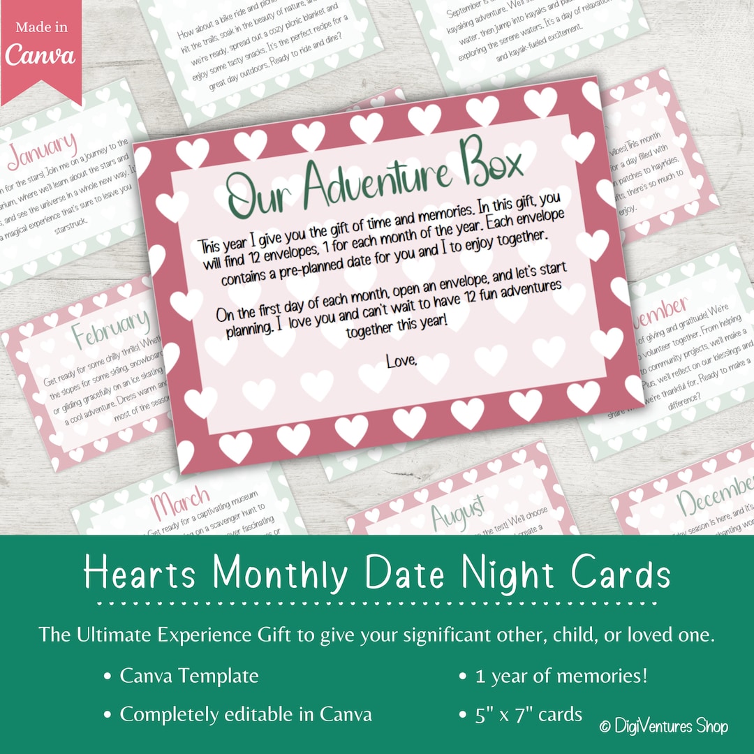 Monthly Date Night Cards | Adventure Box | 12 Months of Dates ...