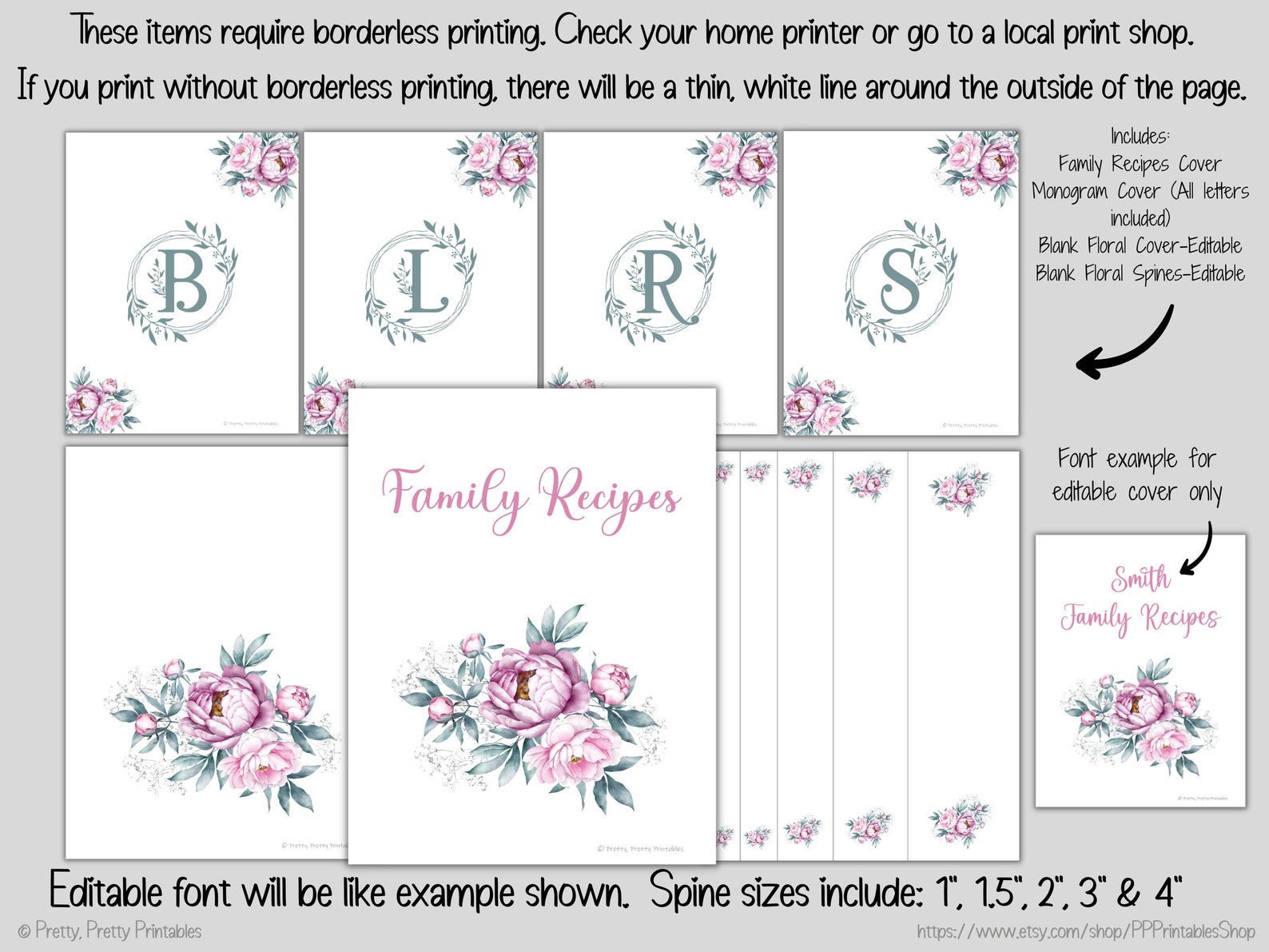 Recipe Book Template Printable & Editable Pink Flowers - Etsy
