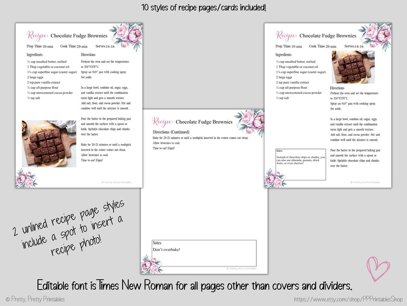 Recipe Book Template Printable & Editable Pink Flowers - Etsy