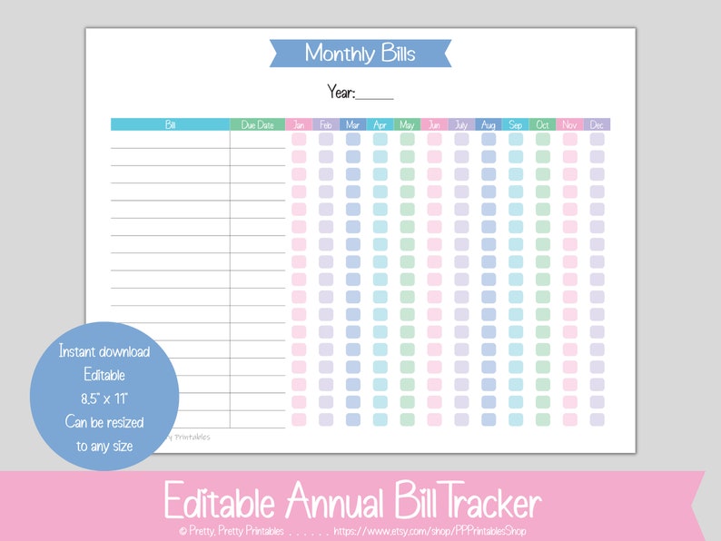 Monthly Bill + Budget Tracker Bundle - Editable & Printable - Pastel ...